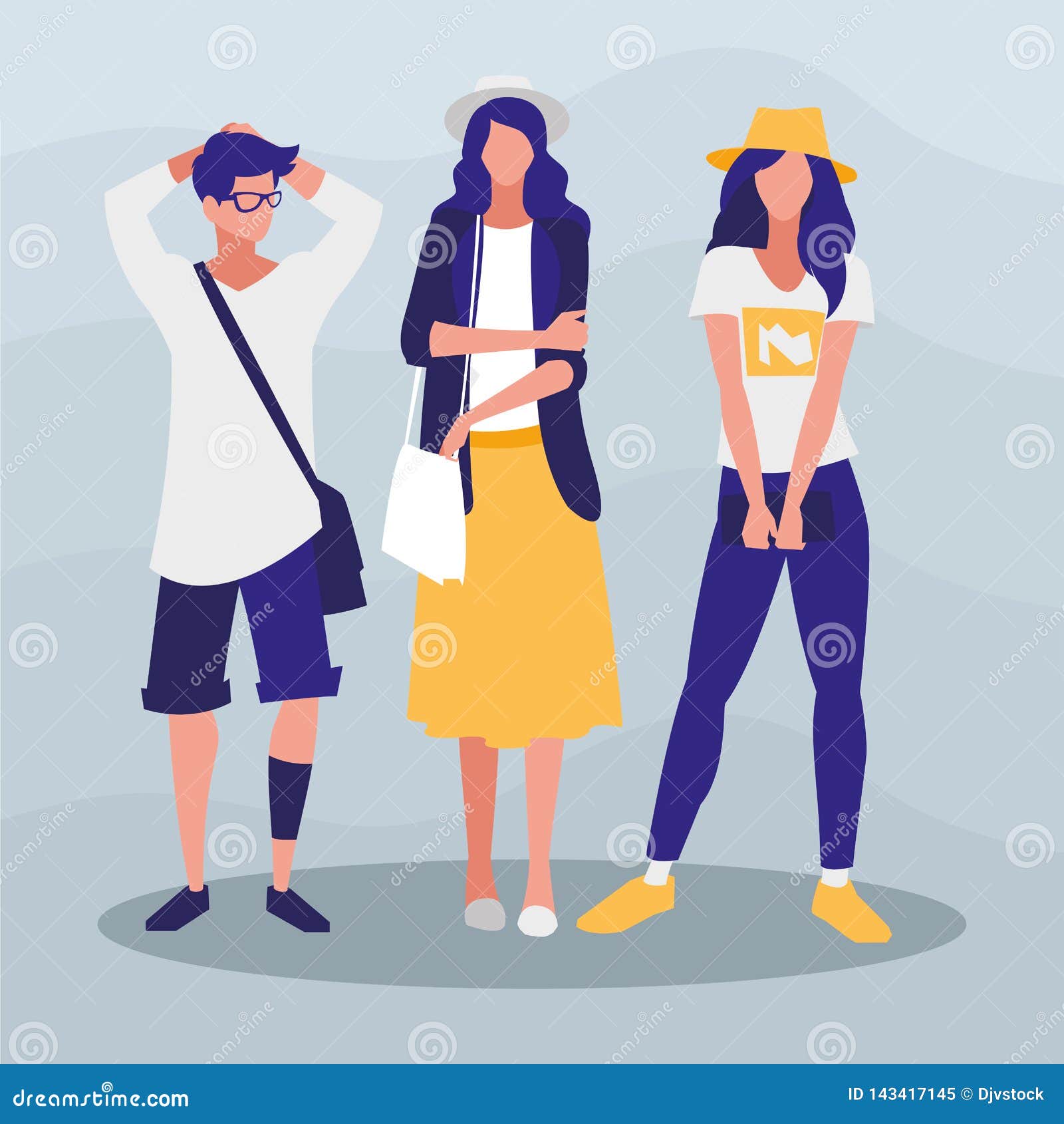 Young Group of Models with Pose of Modeling Stock Illustration ...