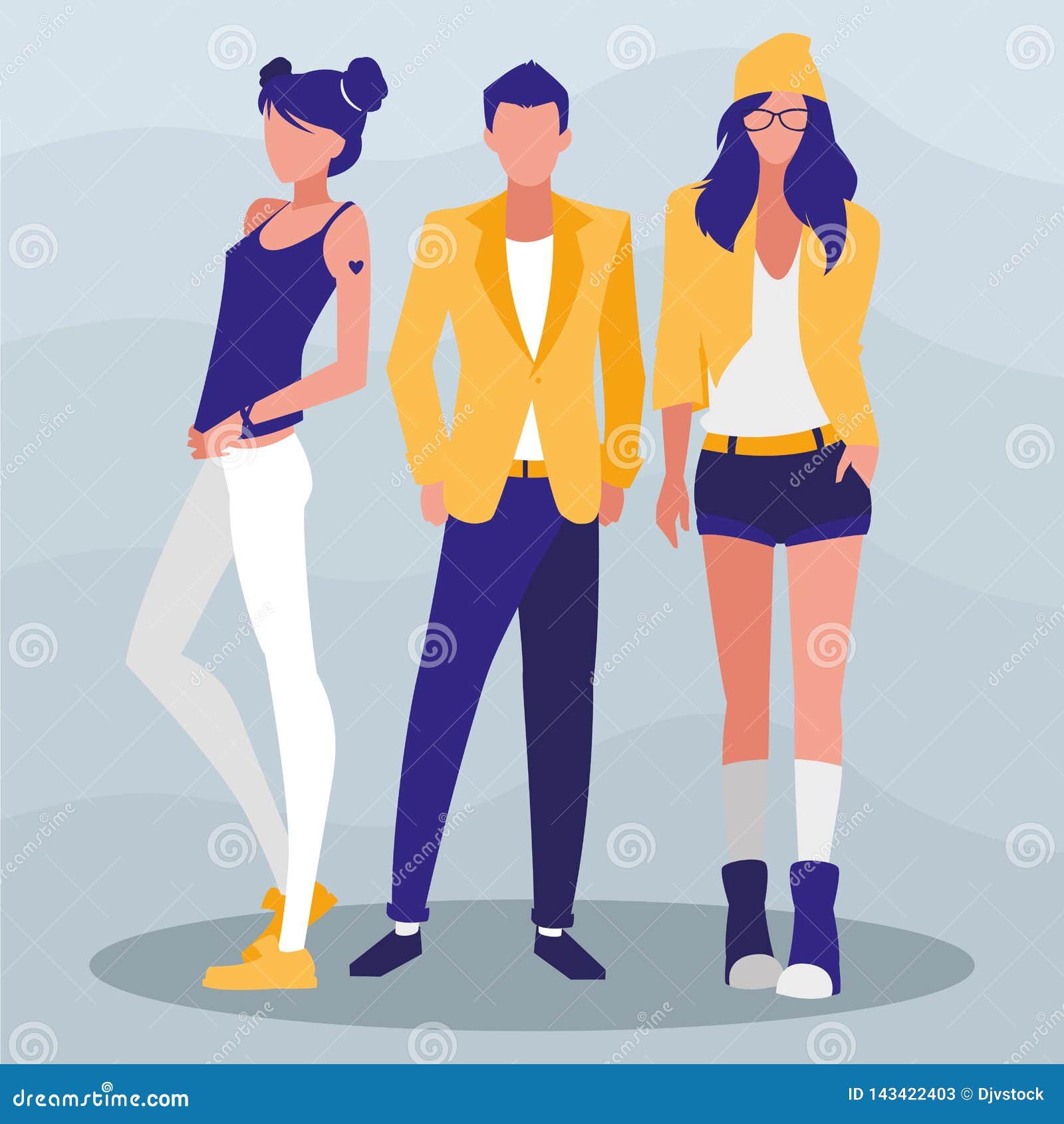 Young Group of Models with Pose of Modeling Stock Illustration ...