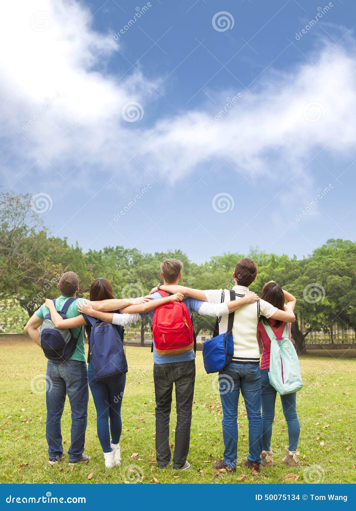 Young Group of Students Watching the Sky Stock Photo - Image of college ...