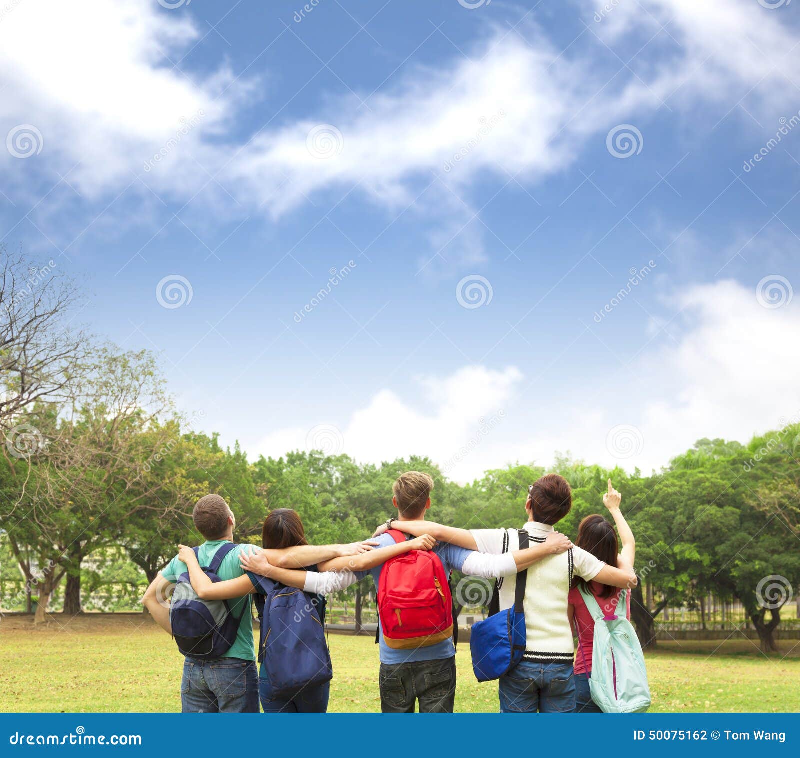 Young Group of Students Watching the Sky Stock Photo - Image of asian ...