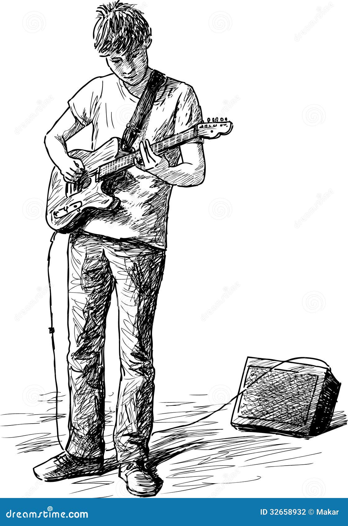 Young guitarist stock vector. Illustration of doodle - 32658932