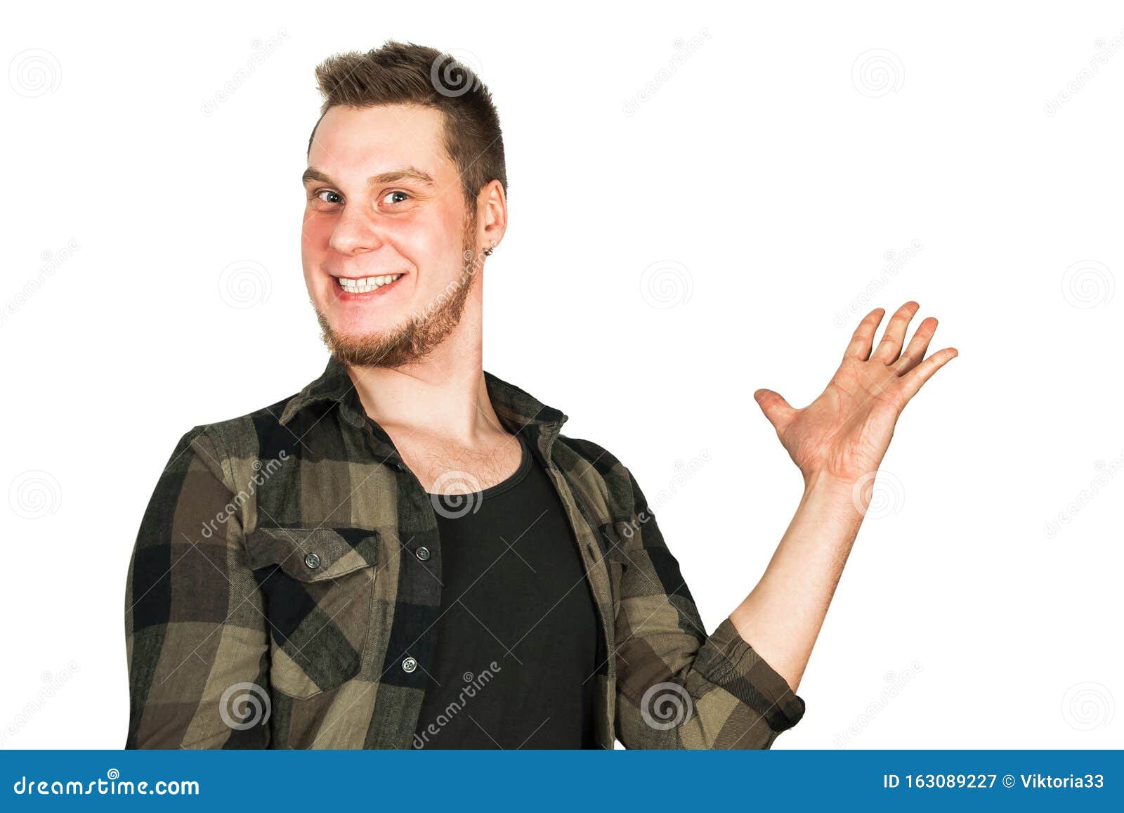 Young Guy with Beard Laughs when Did Prank and Holds Hands in Front of ...