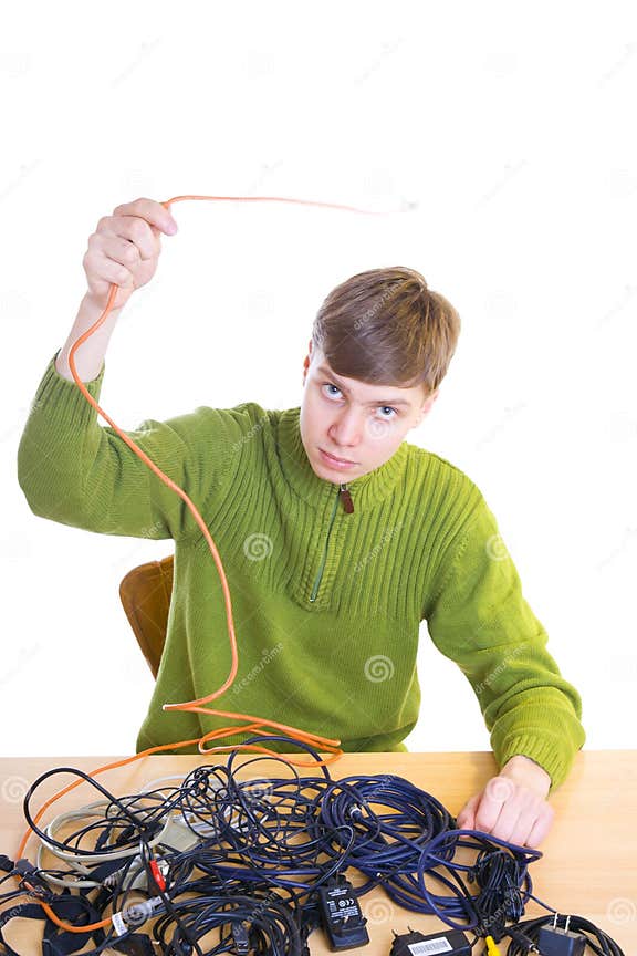 The young guy with cables stock photo. Image of pressure - 7187730