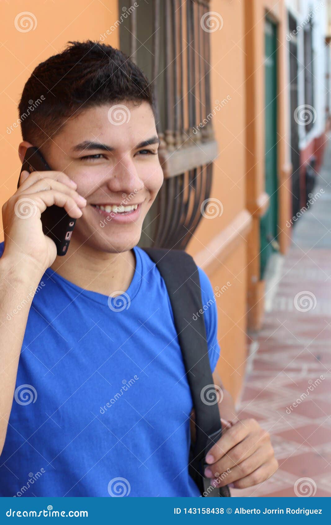 Young Guy Calling by Phone Outdoors Stock Photo - Image of joyful ...