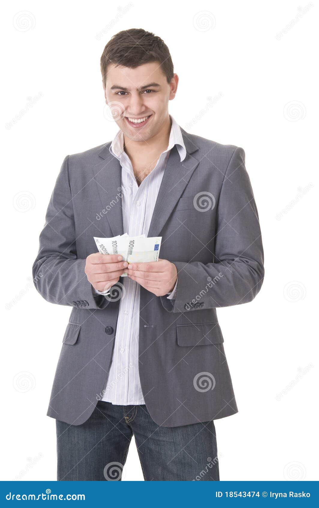 Young Guy in Casual Style Holding Money Stock Photo - Image of gesture ...