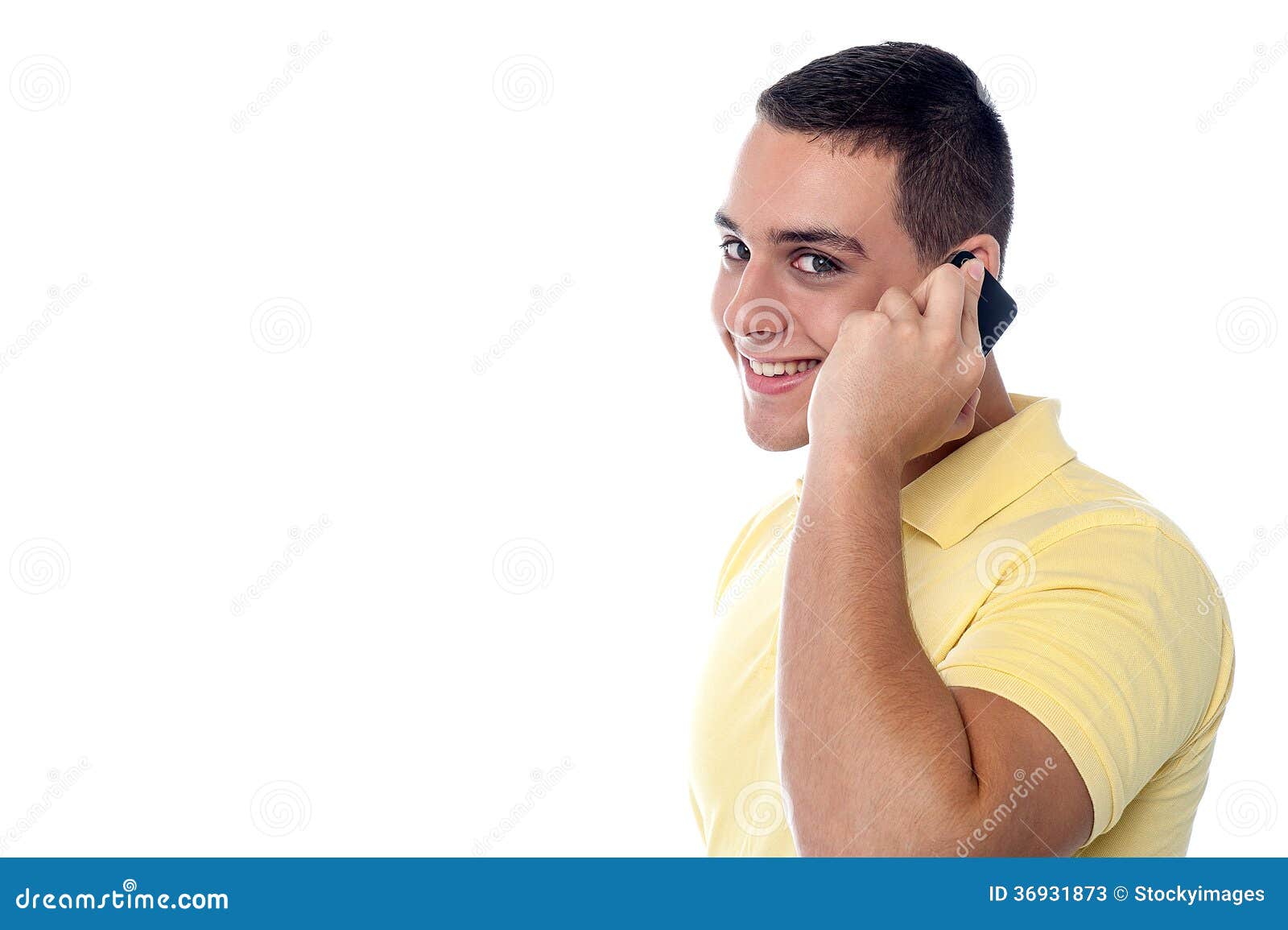 Young Guy Communicating with Friend Stock Image - Image of caucasian ...