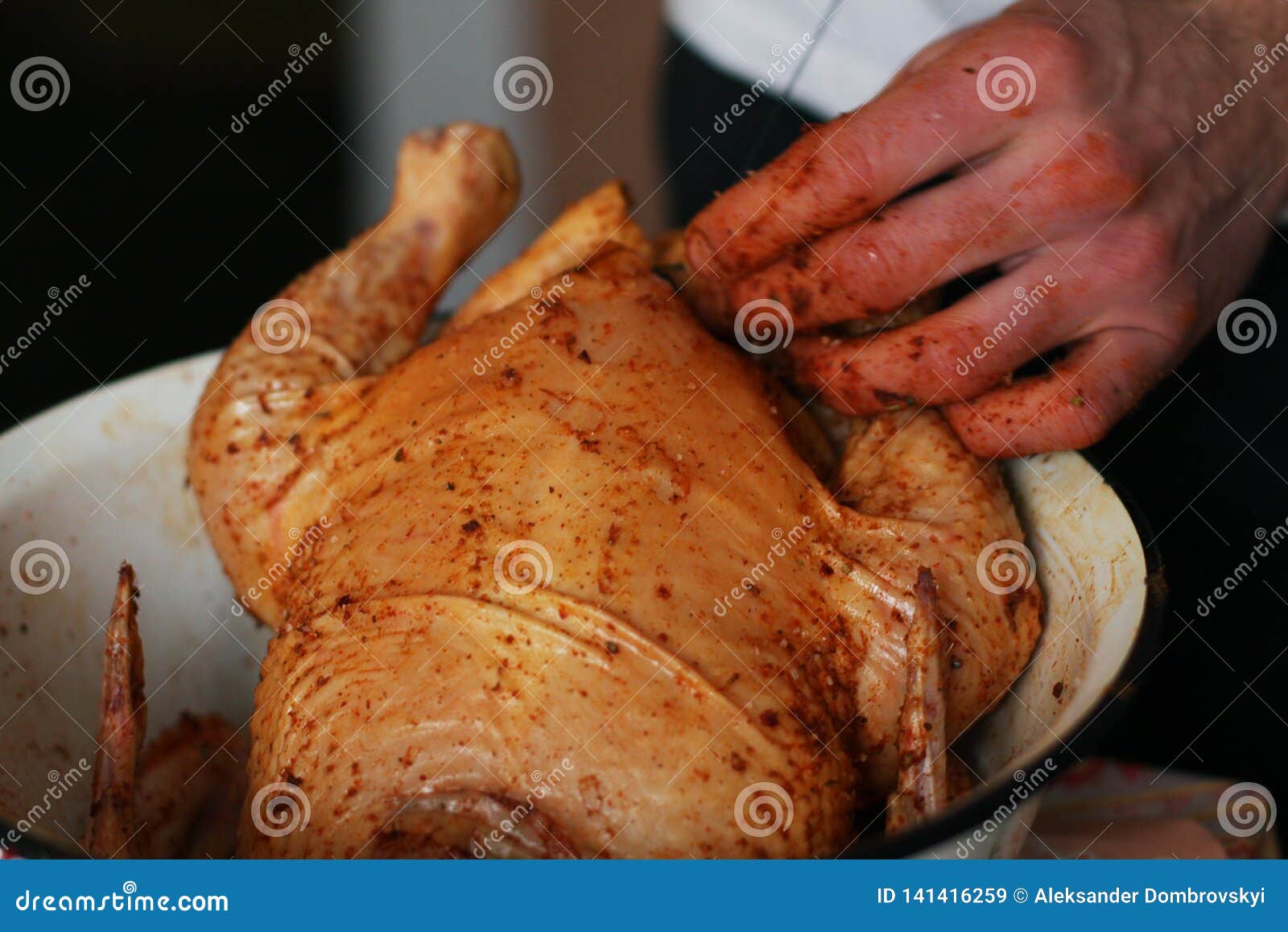 The Young Guy is Cooking Big Chicken Stock Image - Image of cooking ...