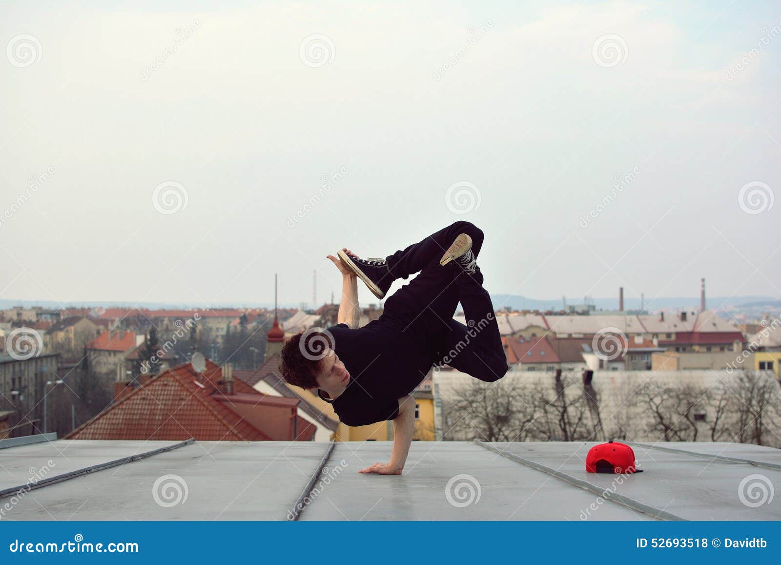 Young Guy Dancing Break Dance on the Roof Stock Photo - Image of hand ...