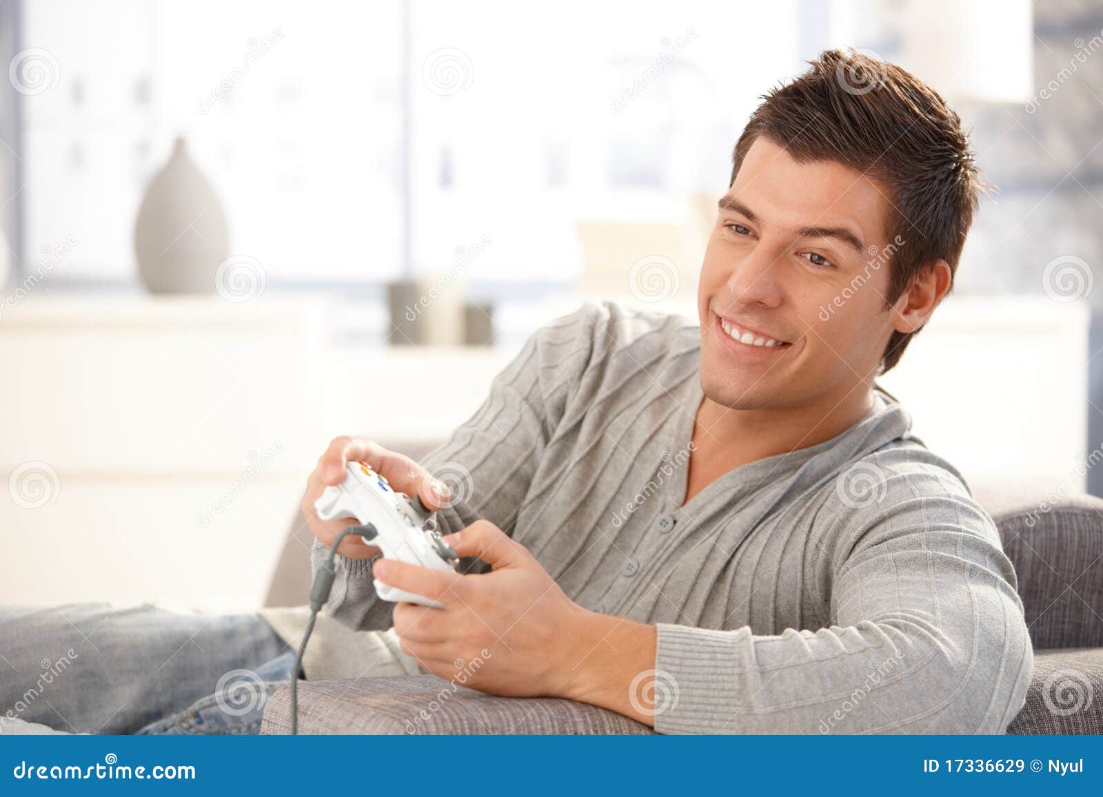 Young Guy Enjoying Computer Game Stock Image - Image of happiness ...