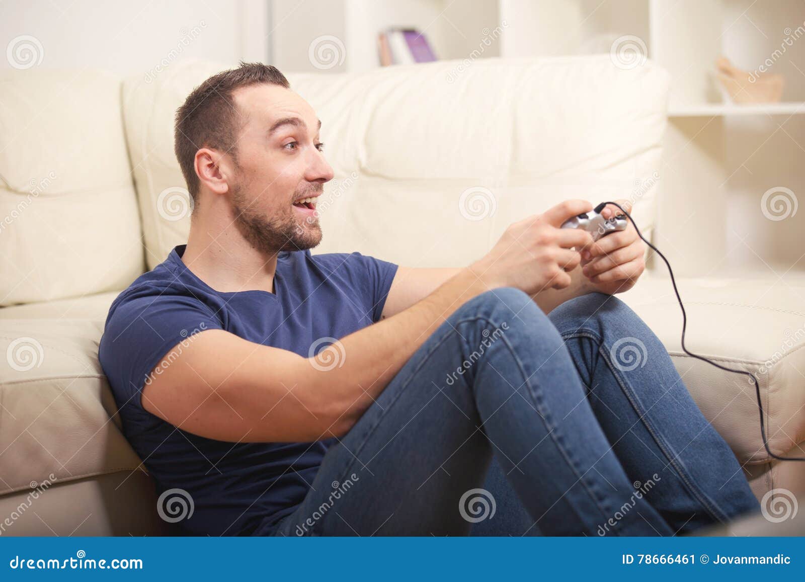 Young Guy Enjoying Computer Game, Playing with Joystick Stock Image ...