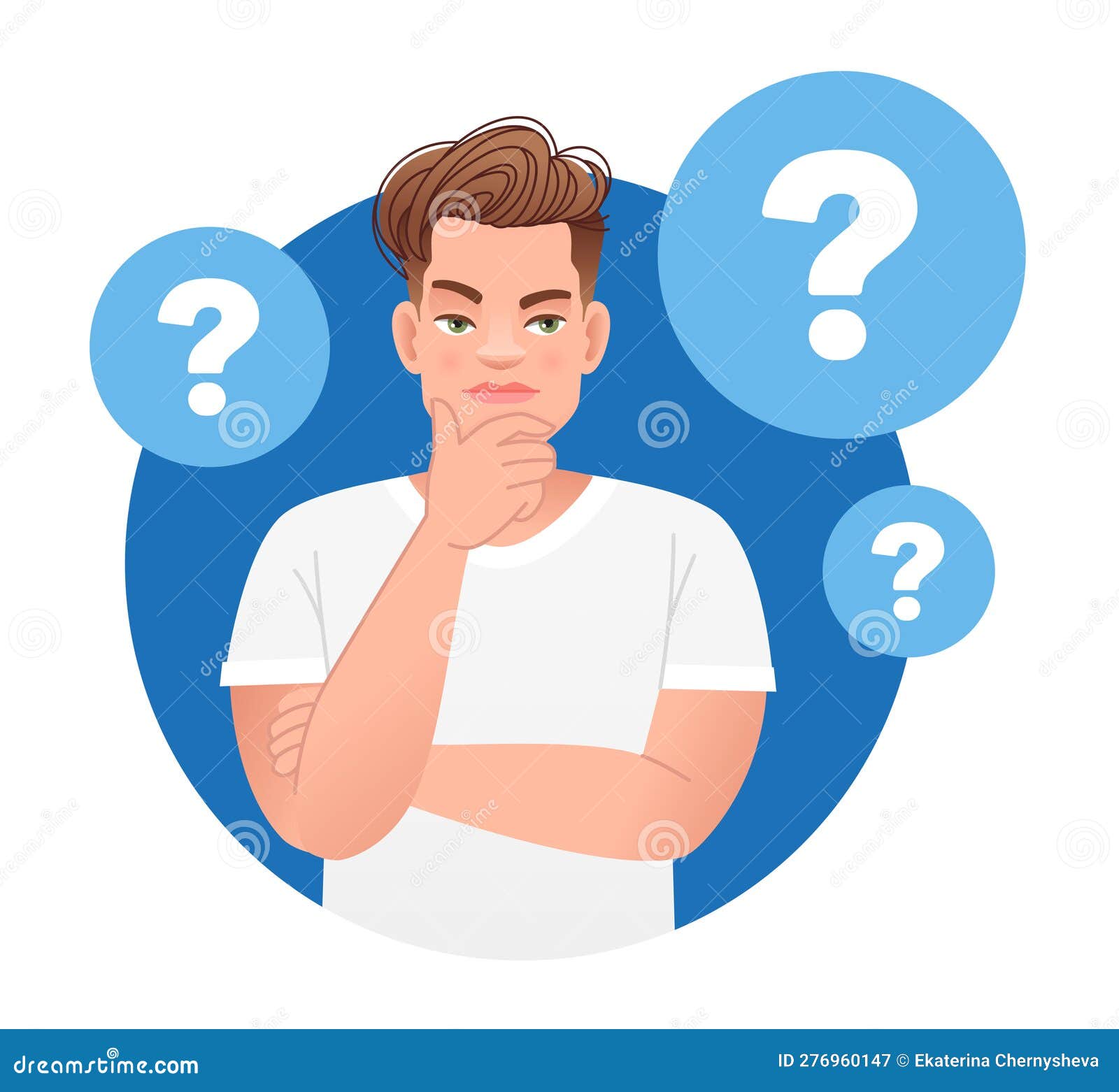 The Young Guy Has a Question. a Man Surrounded by Question Bubbles ...