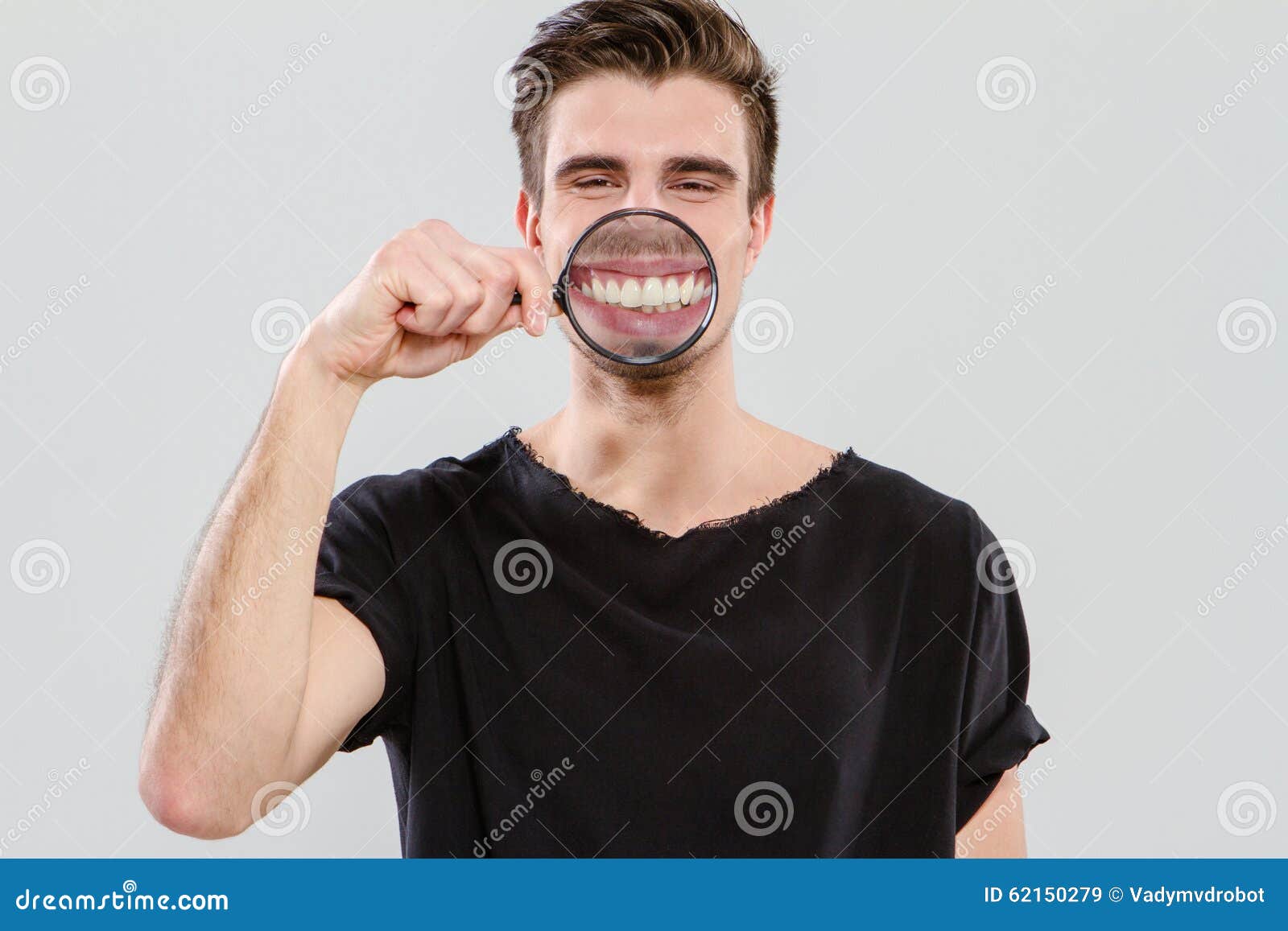 Young Guy Having Fun with Magnifying Glass Stock Image - Image of ...
