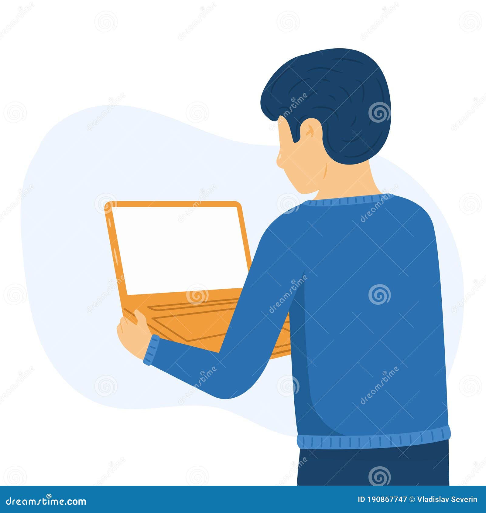 Young guy holding a laptop stock vector. Illustration of people - 190867747