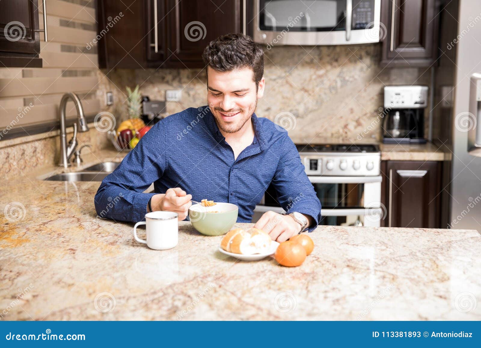 Young Guy at Home Having Breakfast Stock Image - Image of home, young ...