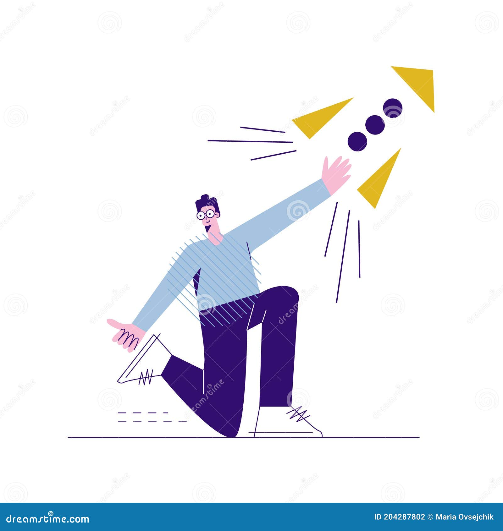 A Young Guy Launches A Rocket Flat Vector Illustration Isolated On ...