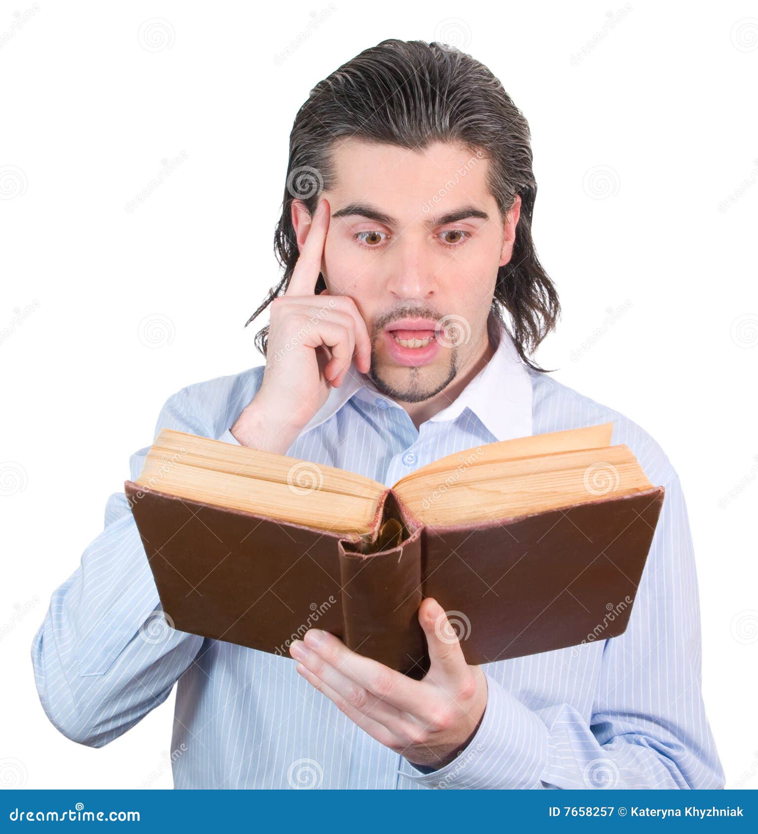Young Guy Looks into Book and Thinks Isolated Stock Image - Image of ...