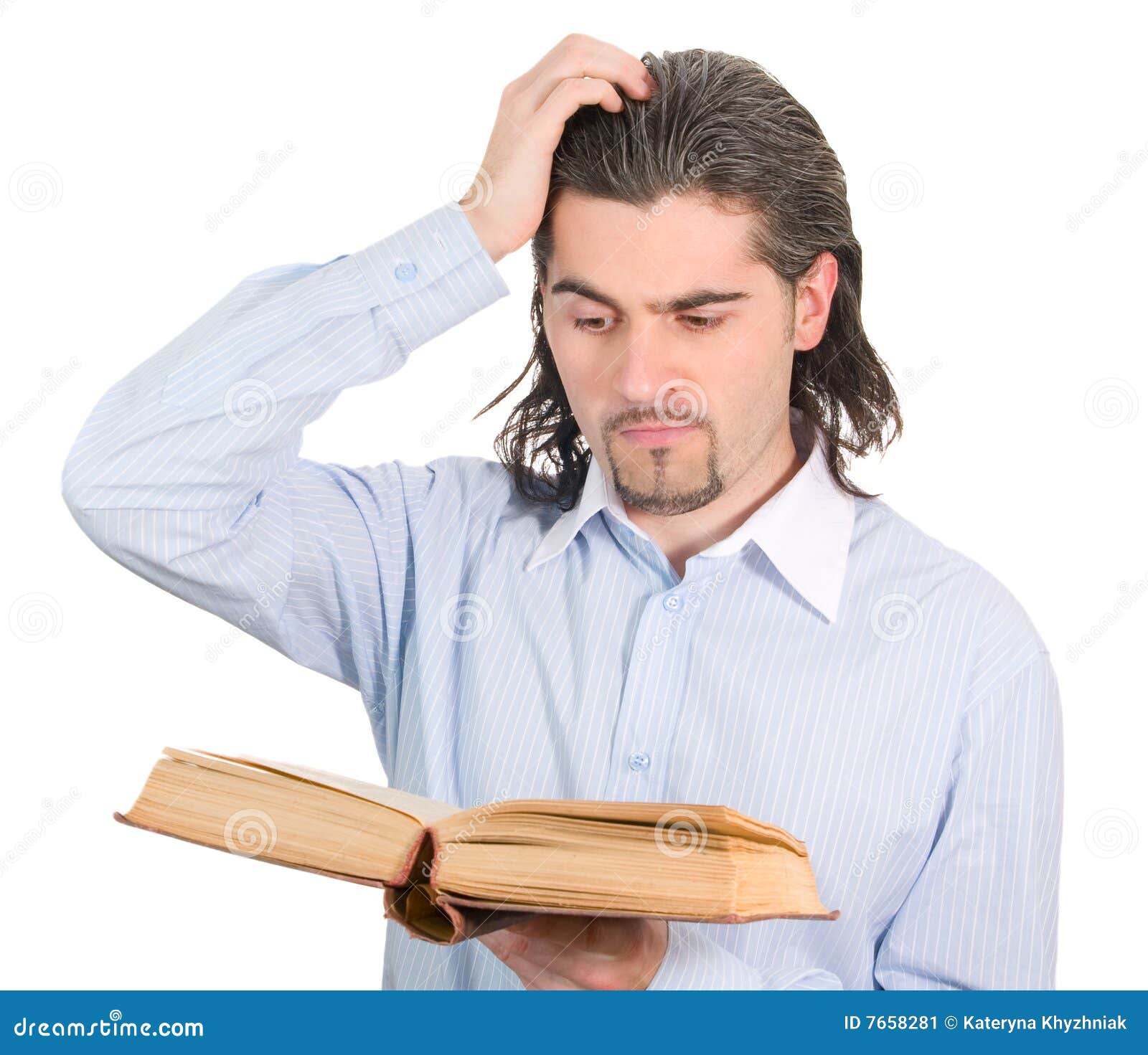 Young Guy Looks into Book and Understands Nothing Stock Image - Image ...