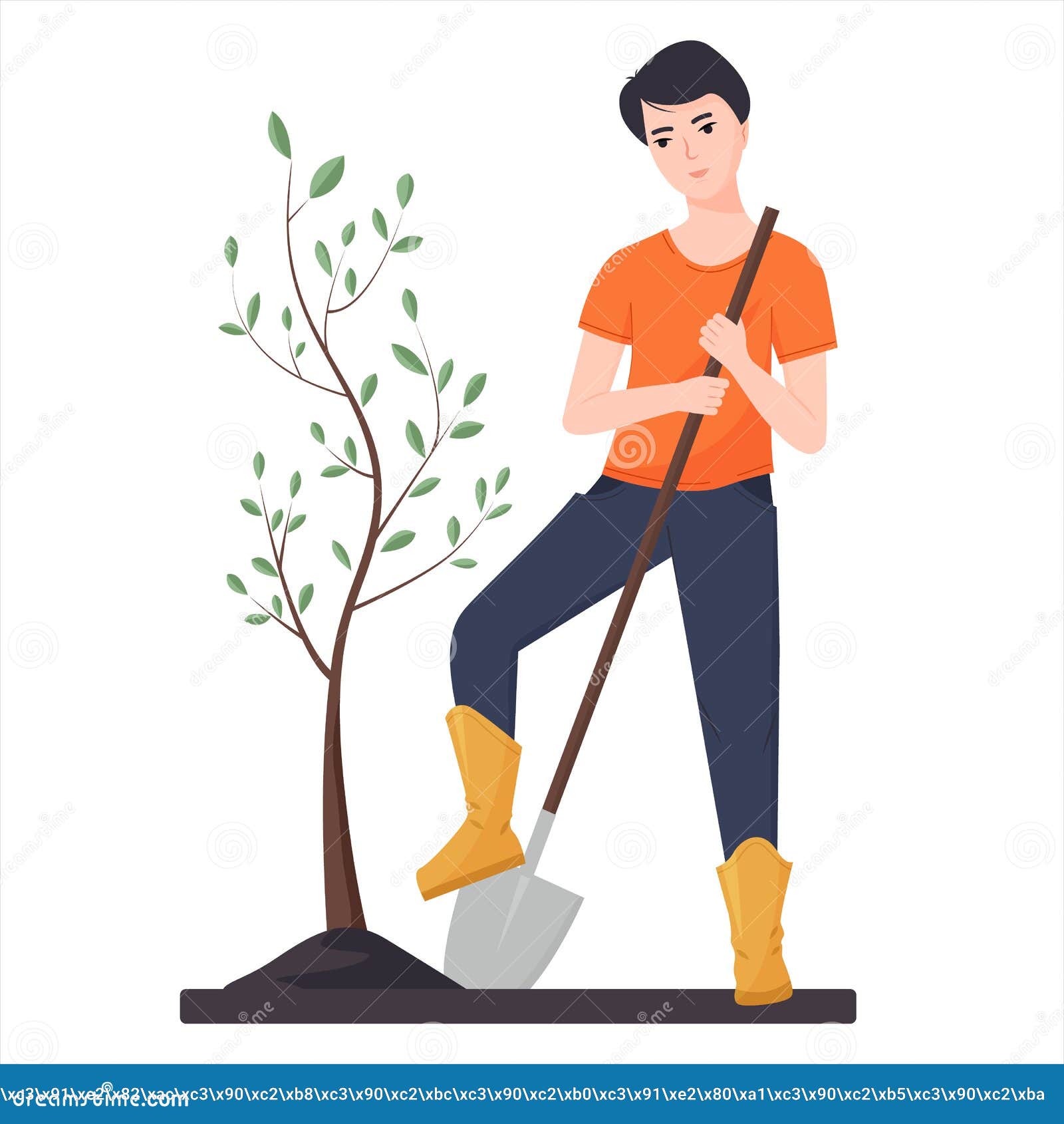 A Young Guy is Planting a Tree. Agricultural Work. Gardening Work Stock ...