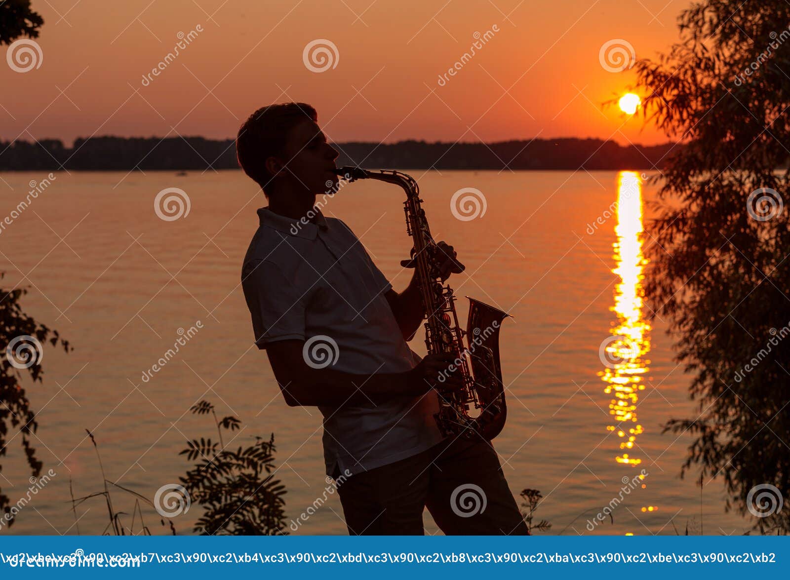 A Young Guy Plays the Saxophone in the Evening at Sunset Stock Photo ...