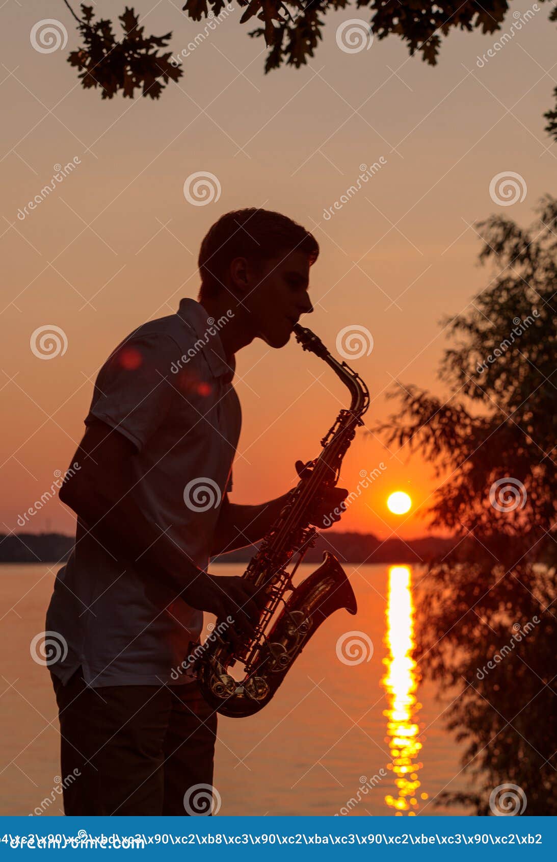 A Young Guy Plays the Saxophone in the Evening at Sunset Stock Image ...