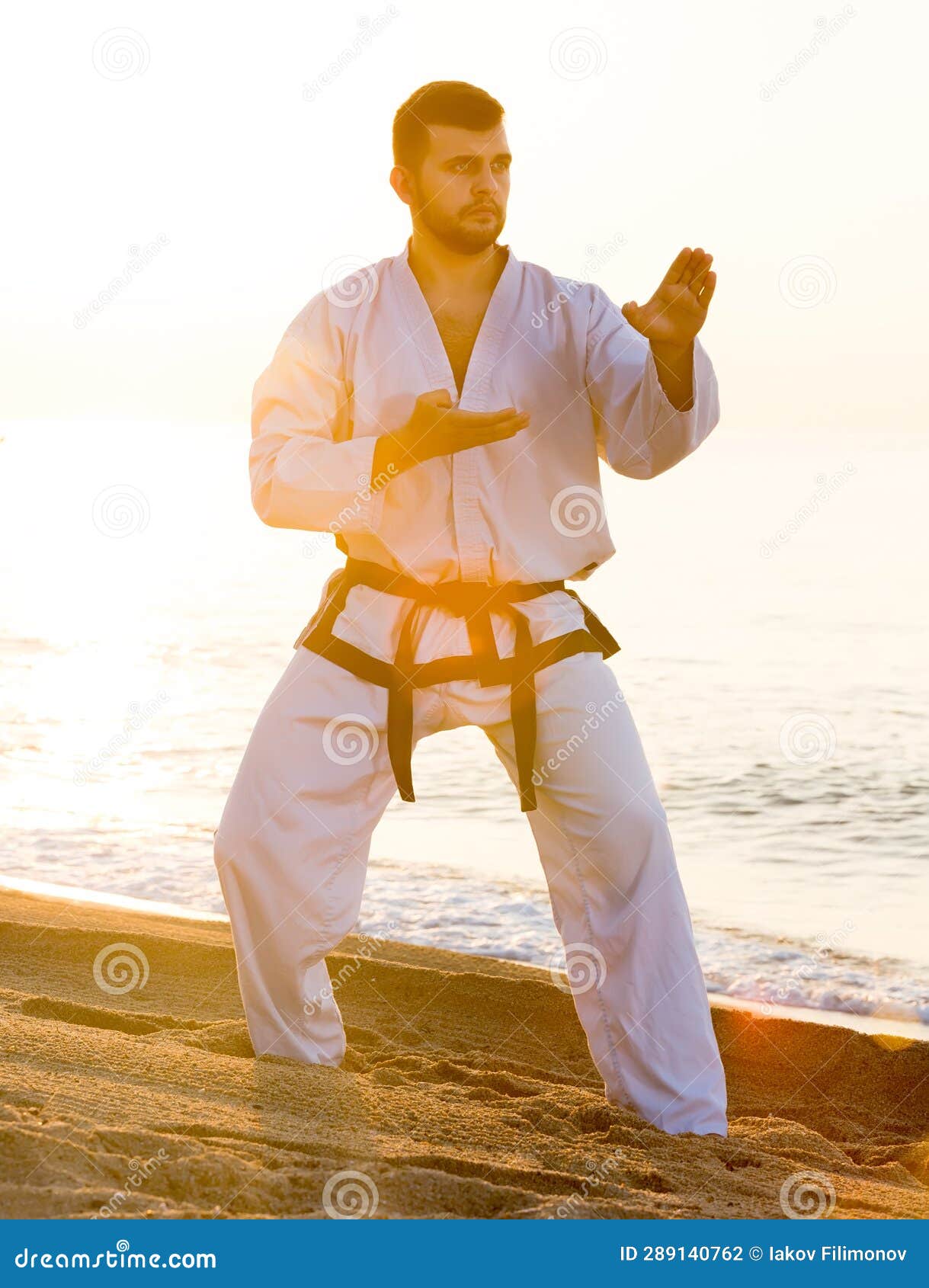 Young Guy Practising Karate Poses Stock Photo - Image of coast, people ...