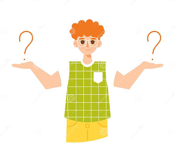 Confused Young Guy Thinking and Making Choice Surrounded by Question ...
