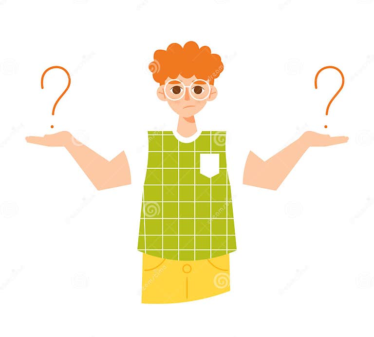 Confused Young Guy Thinking and Making Choice Surrounded by Question ...