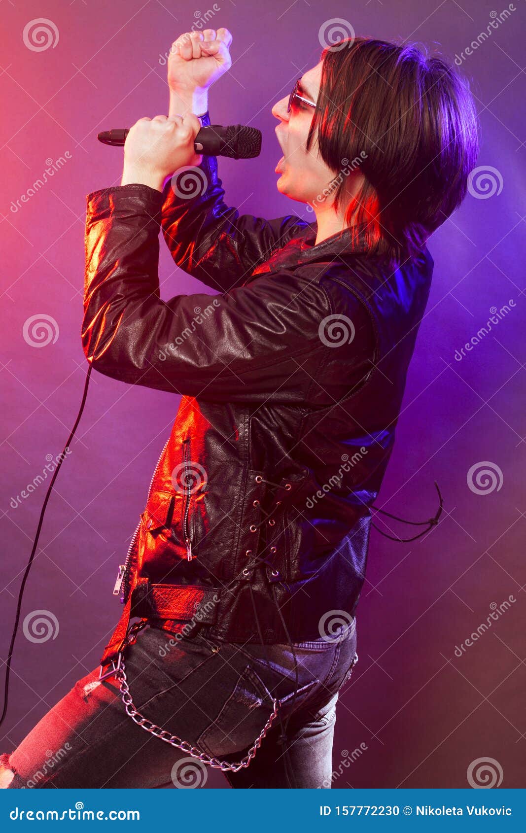 Young Guy Singing with Microphone Stock Photo - Image of performing ...