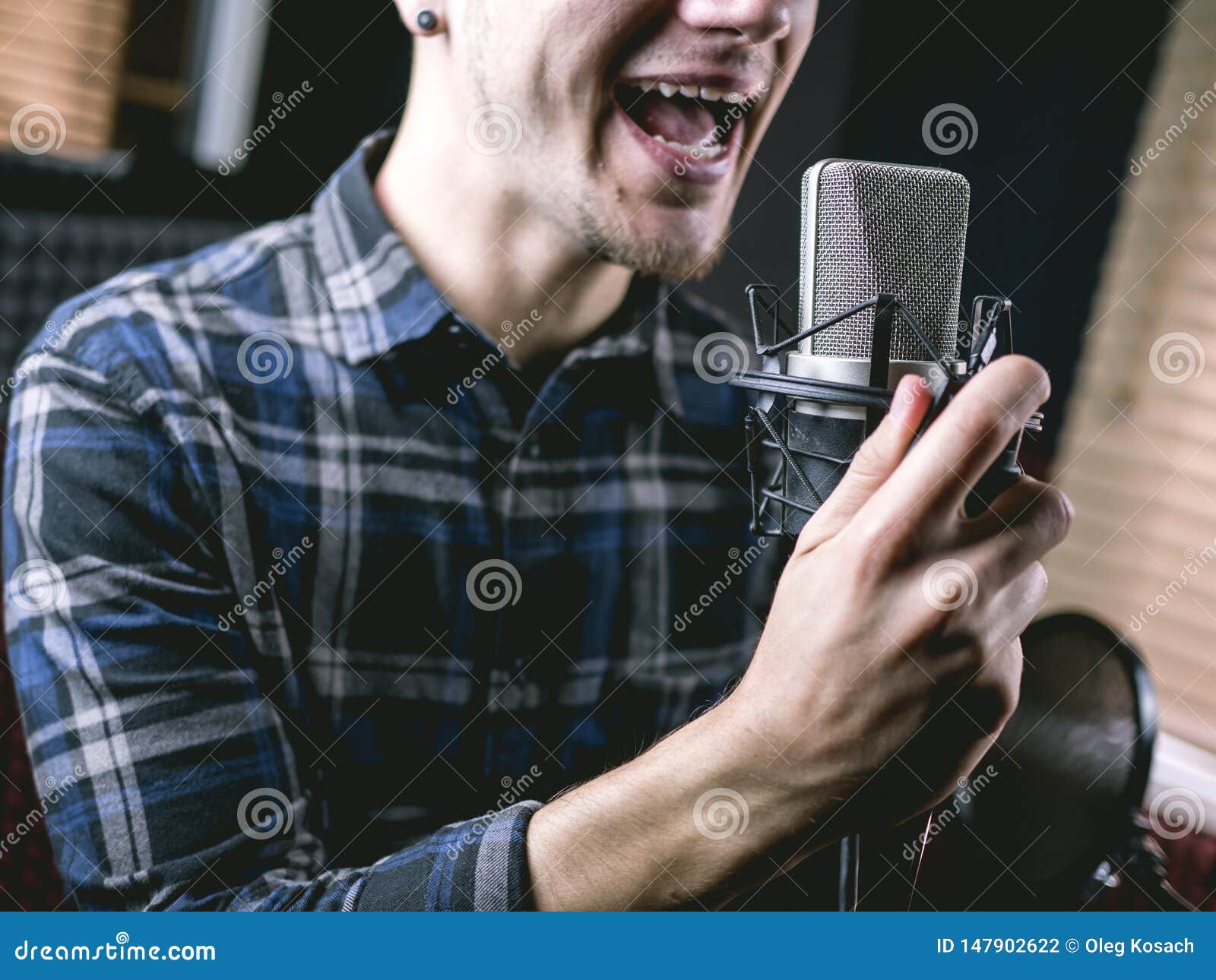 The Young Guy Singing in Recording Studio Stock Photo - Image of ...