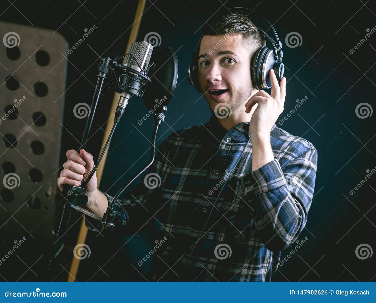 The Young Guy Singing in Recording Studio Stock Photo - Image of ...
