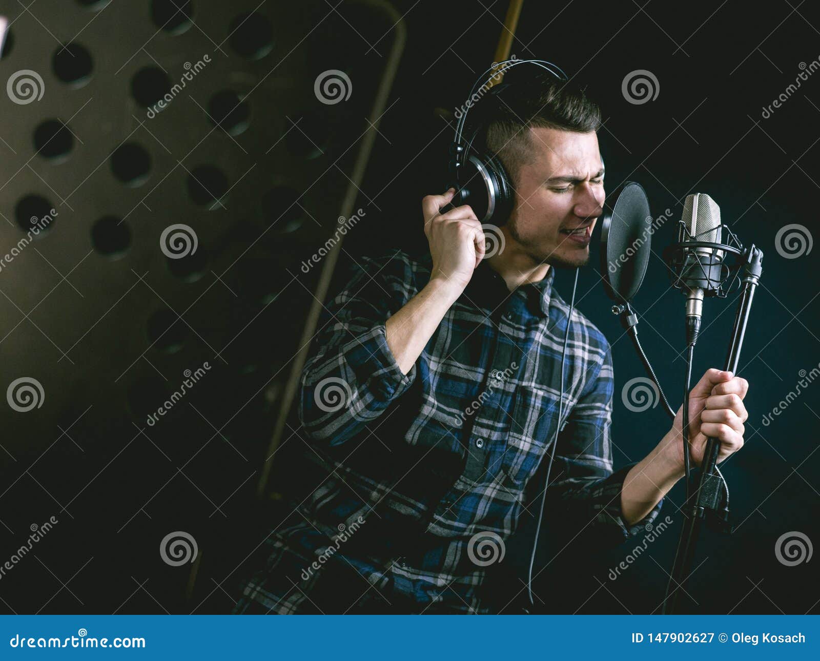 The Young Guy Singing in Recording Studio Stock Image - Image of person ...