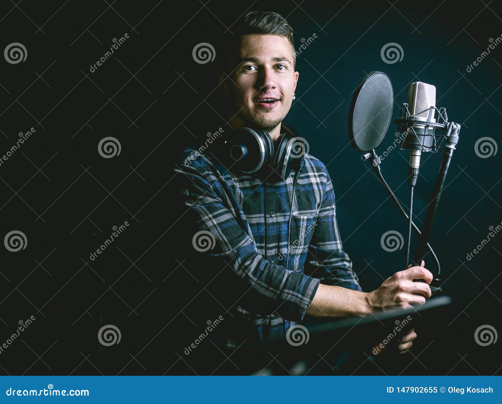 The Young Guy Singing in Recording Studio Stock Image - Image of model ...