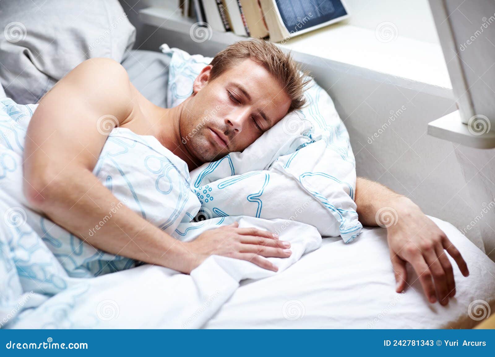 Catching Some Zzz. Young Guy Sleeping in Bed at Home. Stock Image ...