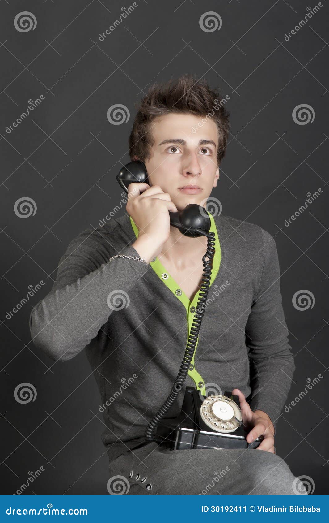 Young Guy Talking on the Old Phone Stock Image - Image of phone, good ...