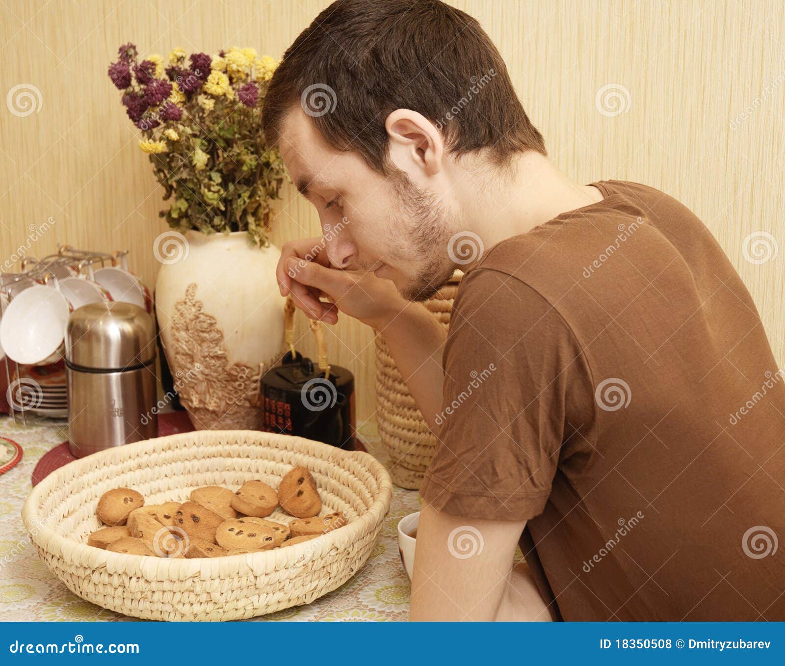 Young Guy with Tea and Rusk in the Kitchen Stock Photo - Image of diet ...