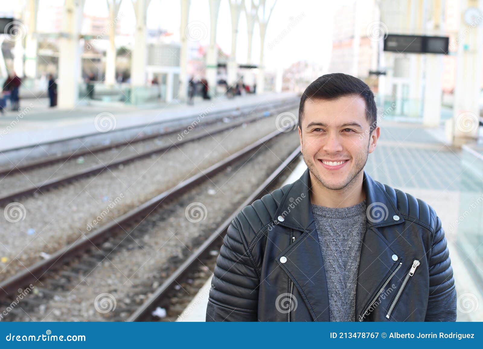 Young guy in train station stock image. Image of portrait - 213478767