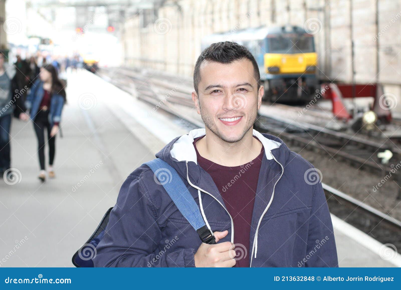 Young guy in train station stock photo. Image of outside - 213632848