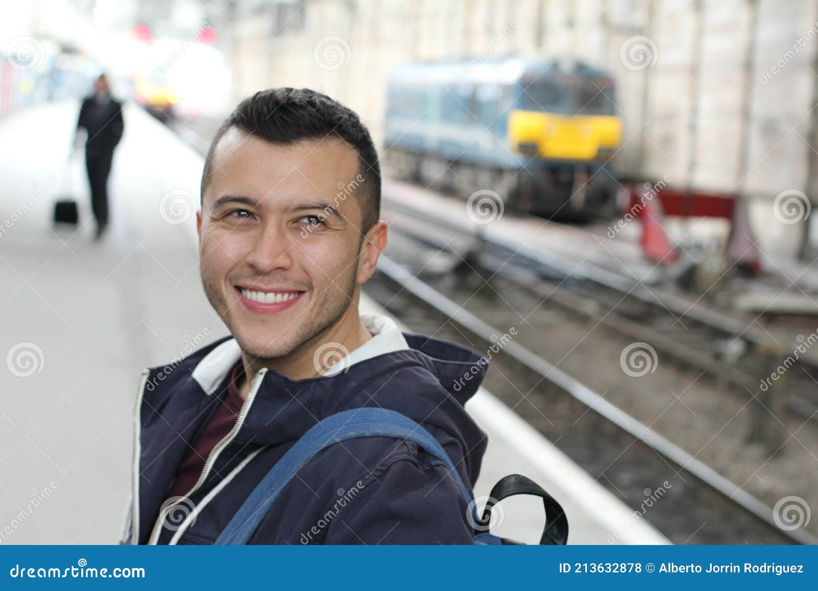 Young guy in train station stock photo. Image of outside - 213632878