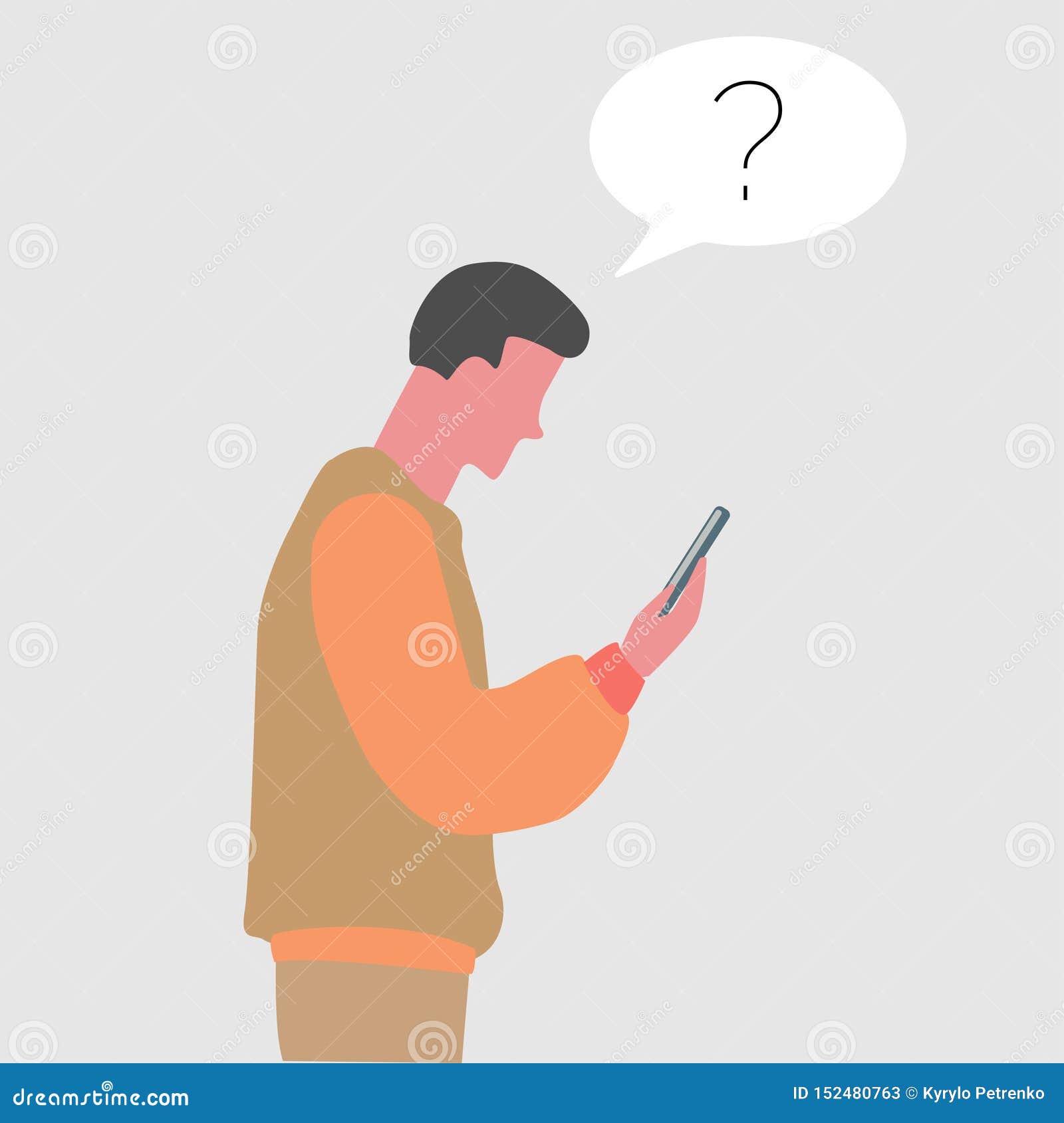 Young Guy Watching His Phone Flat Design Stock Vector - Illustration of ...