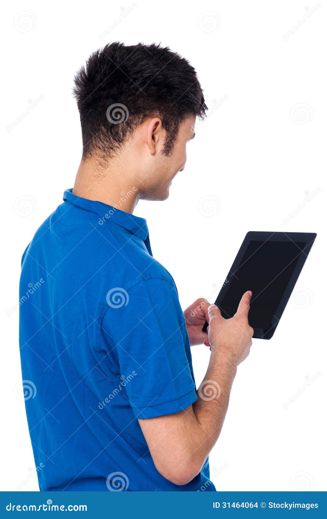 Young Guy Working on Tablet Device Stock Photo - Image of busy ...