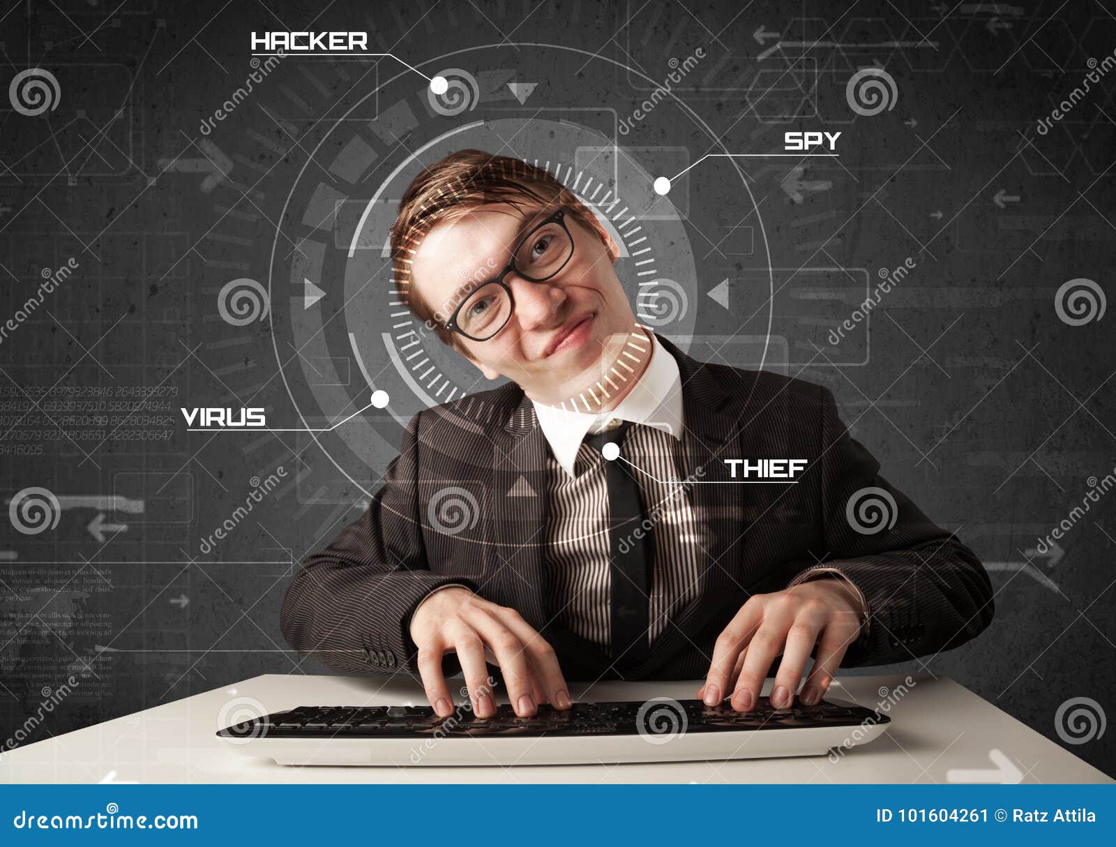 Young Hacker in Futuristic Enviroment Hacking Personal Information ...