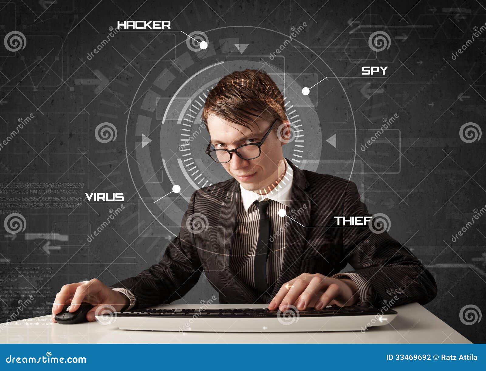 Young Hacker in Futuristic Enviroment Hacking Personal Information ...