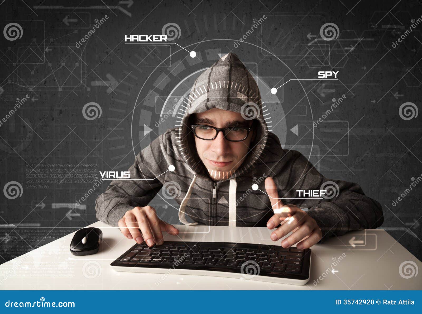 Young Hacker in Futuristic Enviroment Hacking Personal Information ...