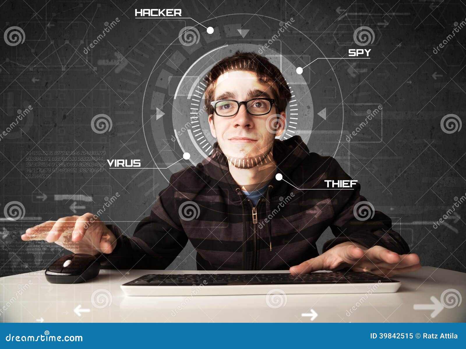 Young Hacker in Futuristic Enviroment Hacking Personal Information ...