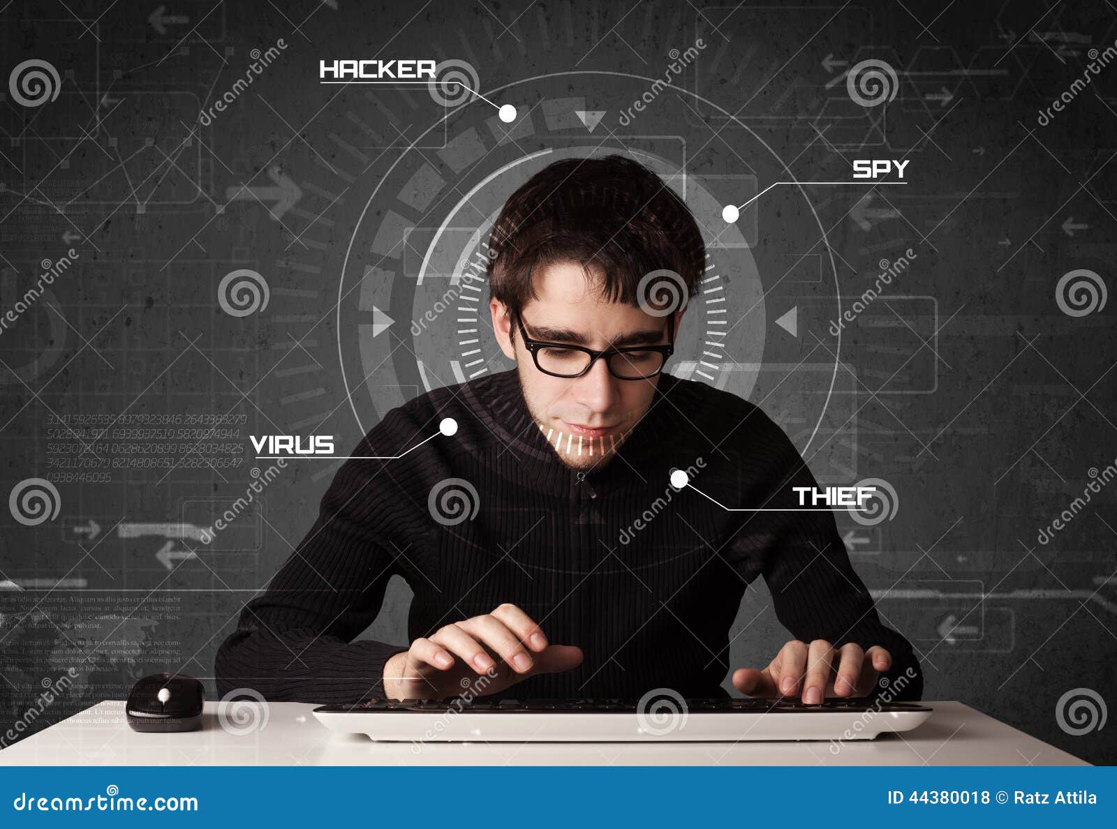 Young Hacker in Futuristic Enviroment Hacking Personal Information ...