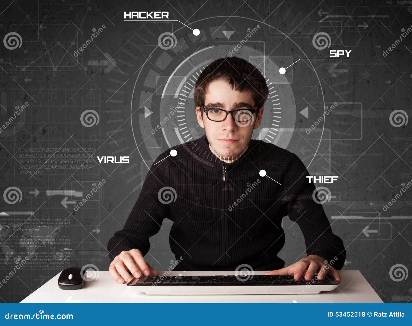 Young Hacker in Futuristic Enviroment Hacking Personal Information ...