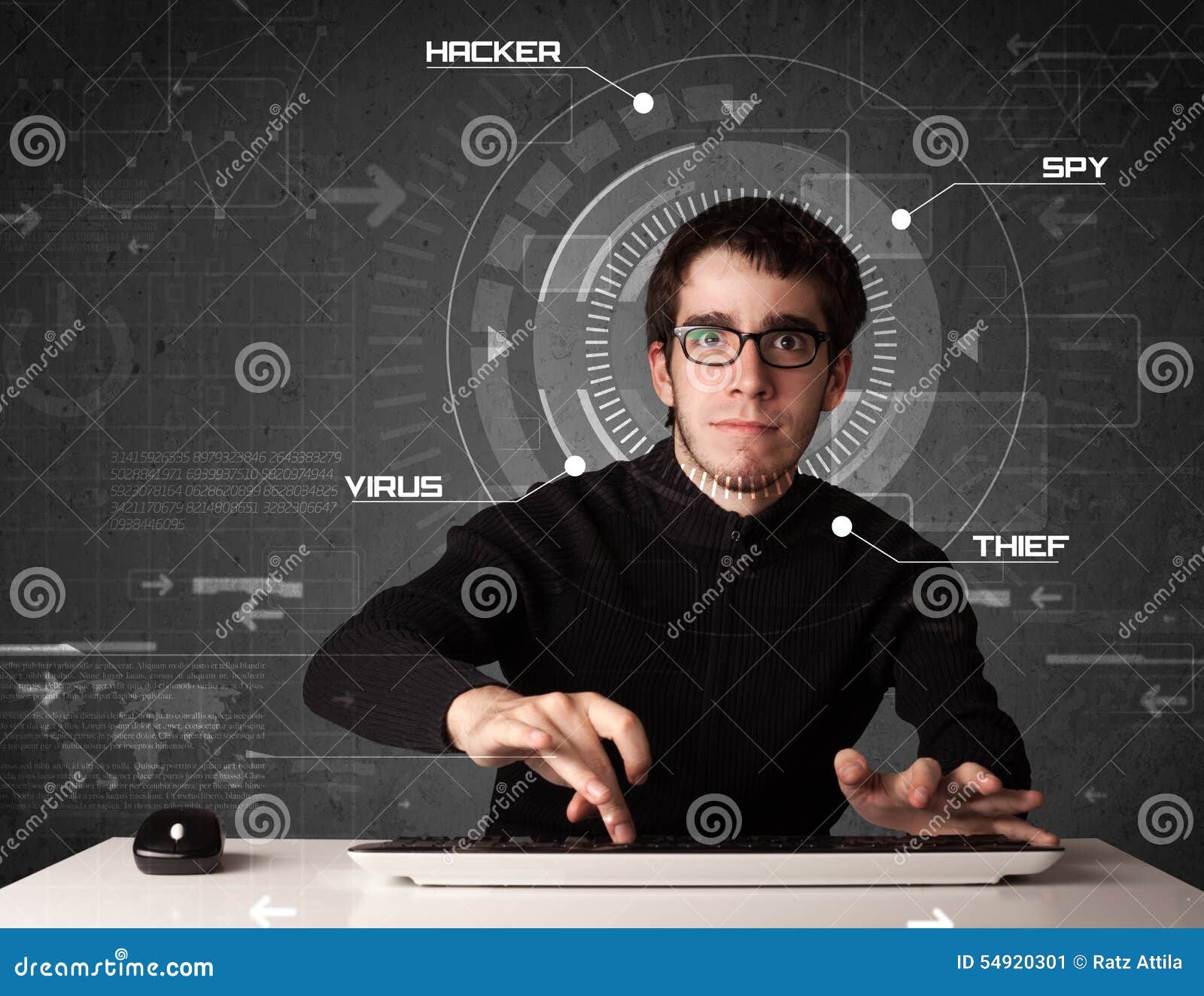 Young Hacker in Futuristic Enviroment Hacking Personal Information ...