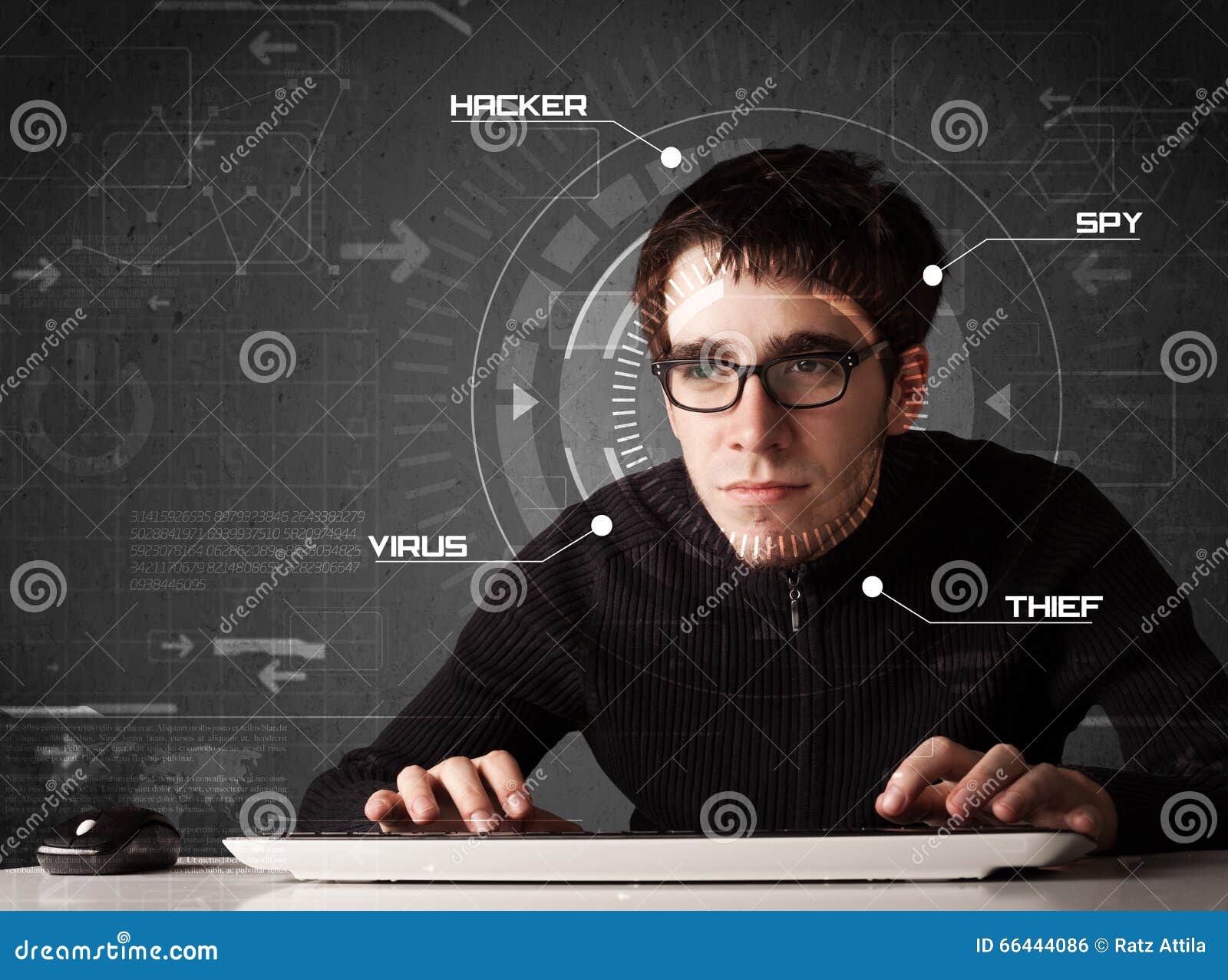 Young Hacker in Futuristic Enviroment Hacking Personal Information ...