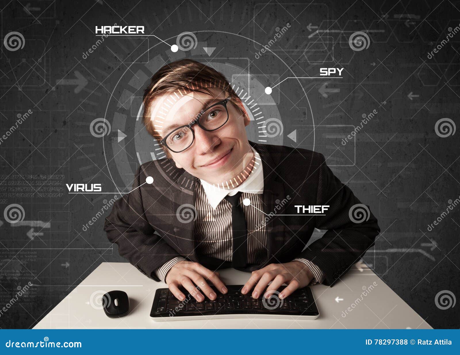 Young Hacker in Futuristic Enviroment Hacking Personal Information ...