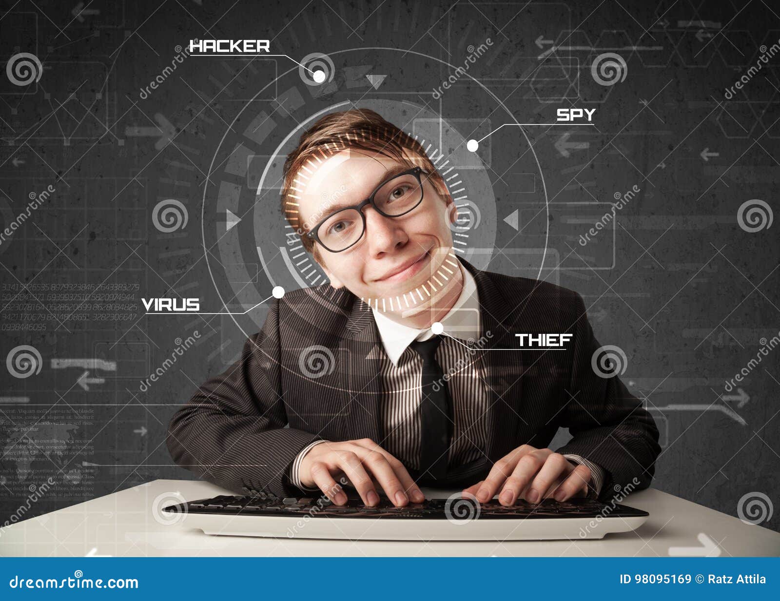 Young Hacker in Futuristic Enviroment Hacking Personal Information ...